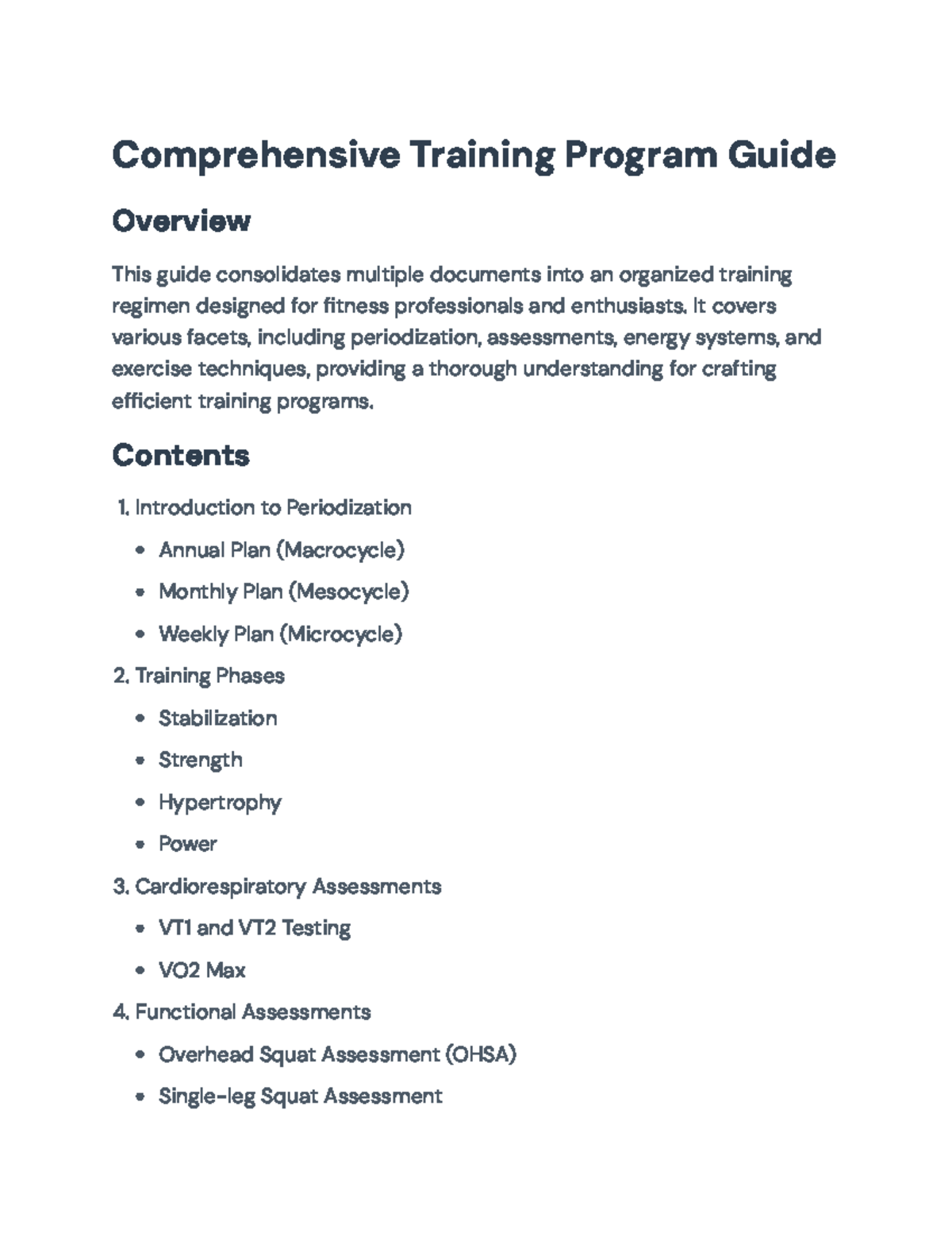 Comprehensive Training Program Guide for Fitness Professionals ...