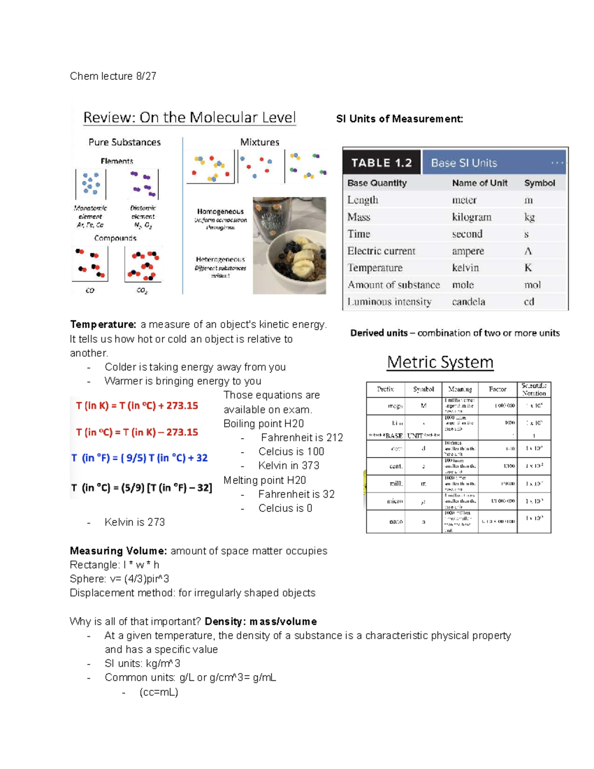 Chem 101 Lecture Notes: SI Units, Density & Properties of Matter - Studocu