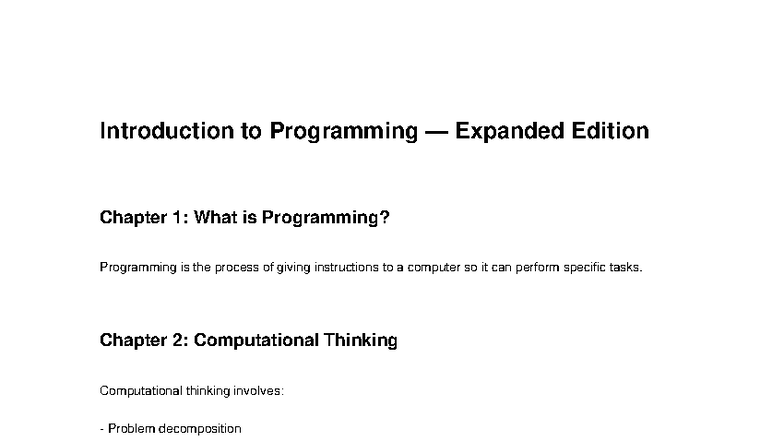 Programming Course 1: Intro to Programming Expanded Edition - Studocu