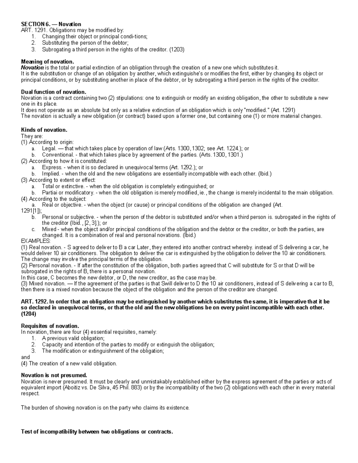 Obligations and Contracts (Oblicon) - Novation Summary for Finals - Studocu