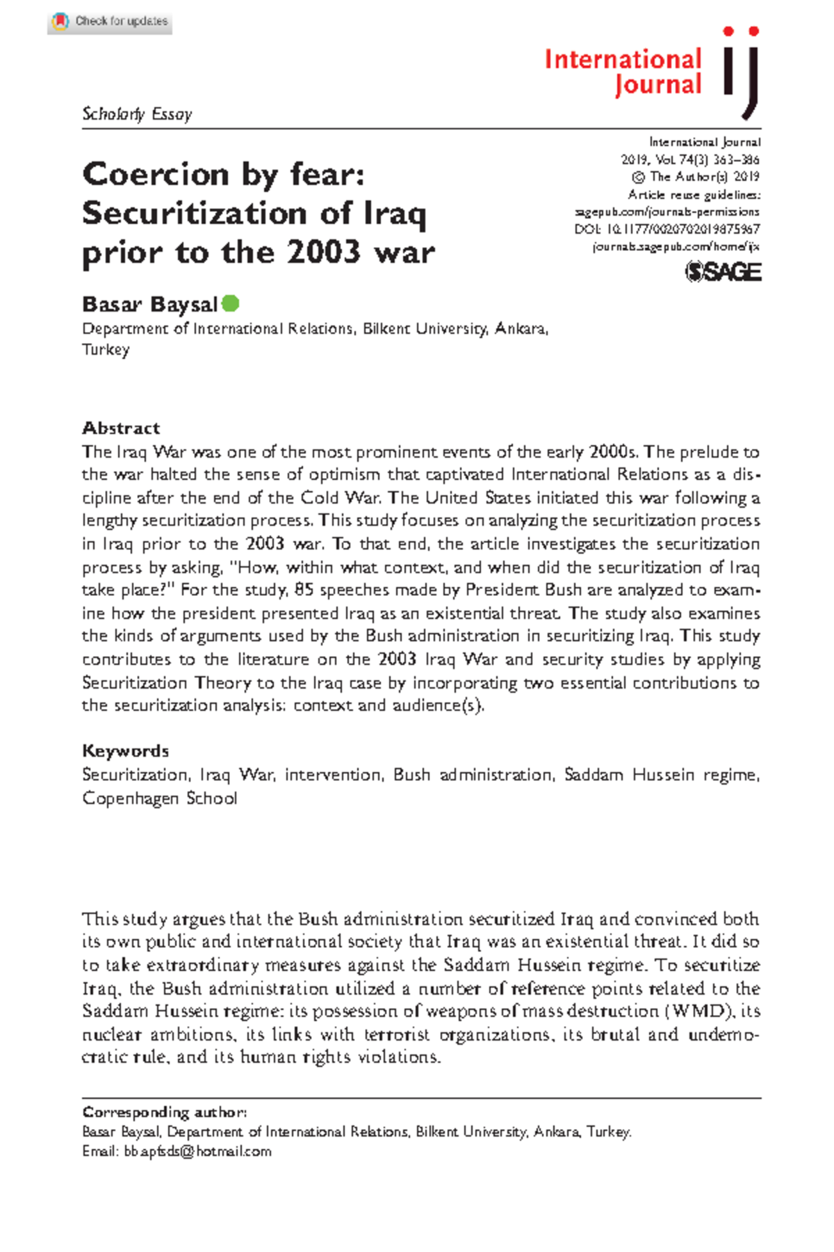 Essay 1-4: Analyzing the Securitization of Iraq Before the 2003 War ...