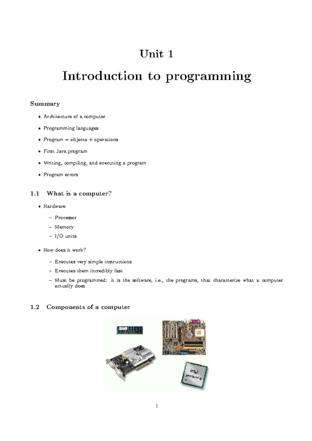 Unit 1: Introduction to Programming - Summary and Key Concepts - Studocu