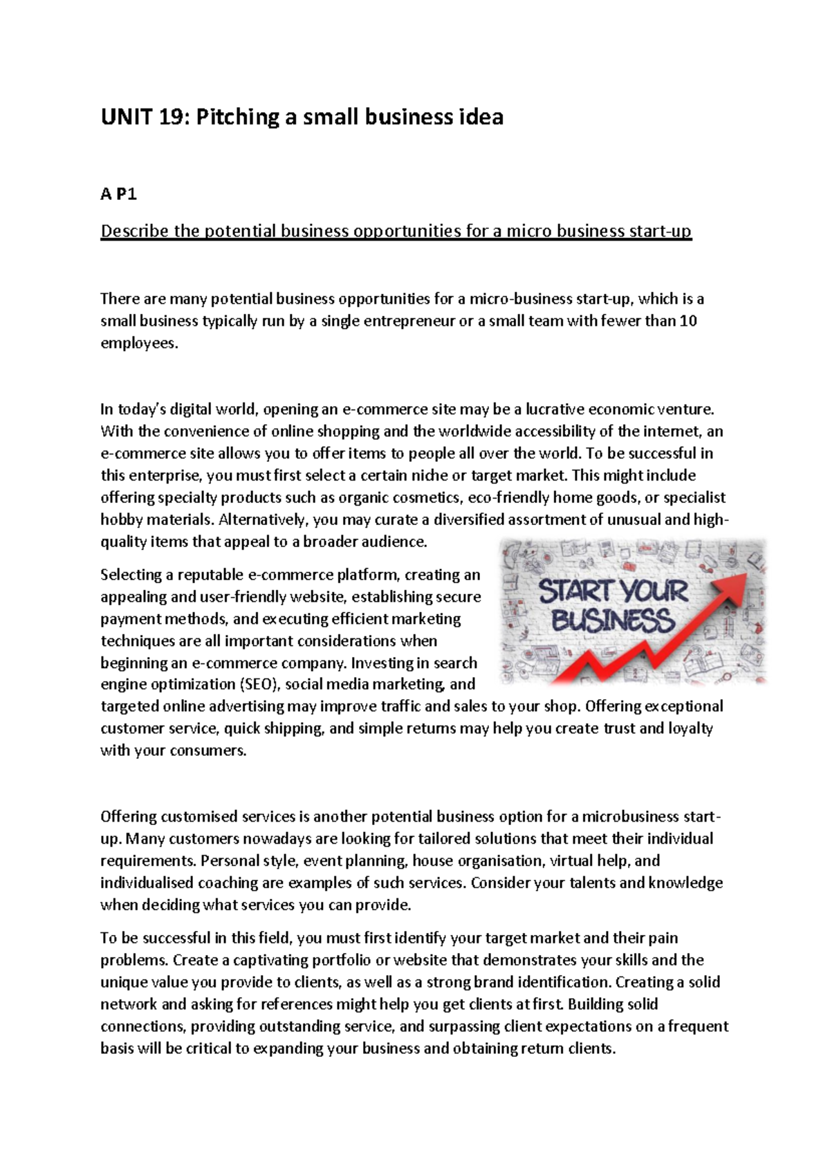 Unit 19 - Pitching and Marketing a Micro-Business Start-Up - Studocu