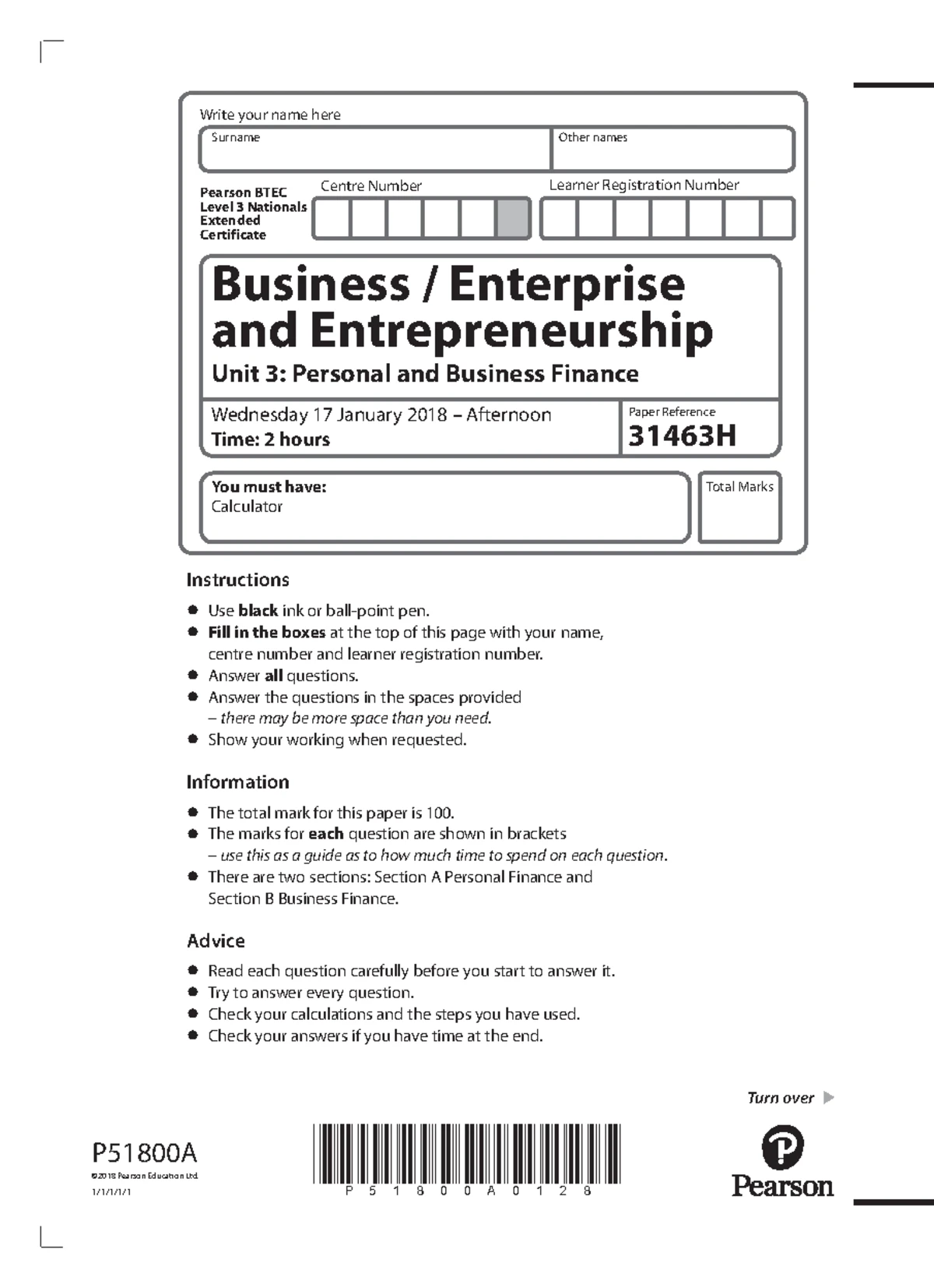 Unit 3 Business Finance Formulas Revision Guide - BTEC Level 3 - Studocu