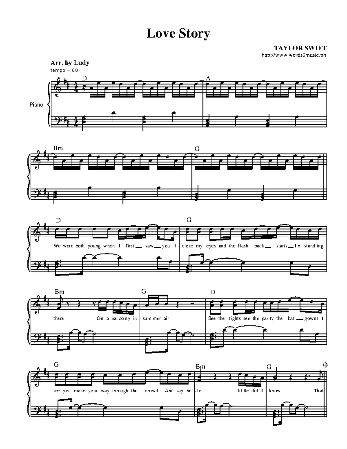 Taylor Swift Love Story Piano Arrangement - TAYLOR SWIFT - Studocu
