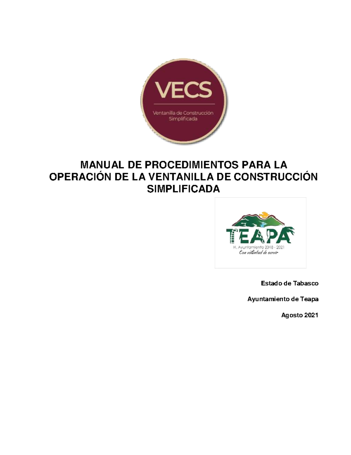 Manual de Operaciones de la Ventanilla VECS 2021 en Teapa - Studocu