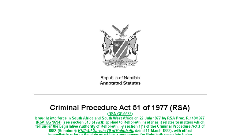 Annotated Criminal Procedure Act 51 of 1977 (RSA) - Comprehensive ...