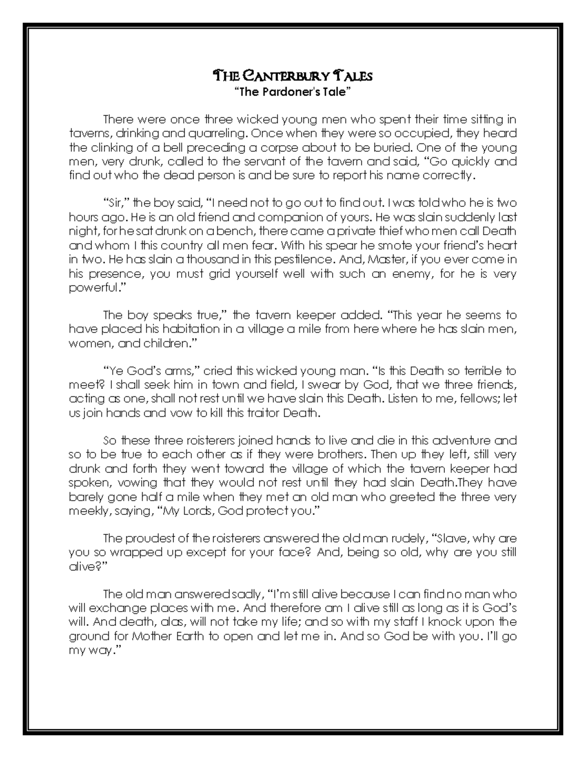 The Pardoner's Tale (Canterbury Tales) - Analysis & Summary Notes - Studocu