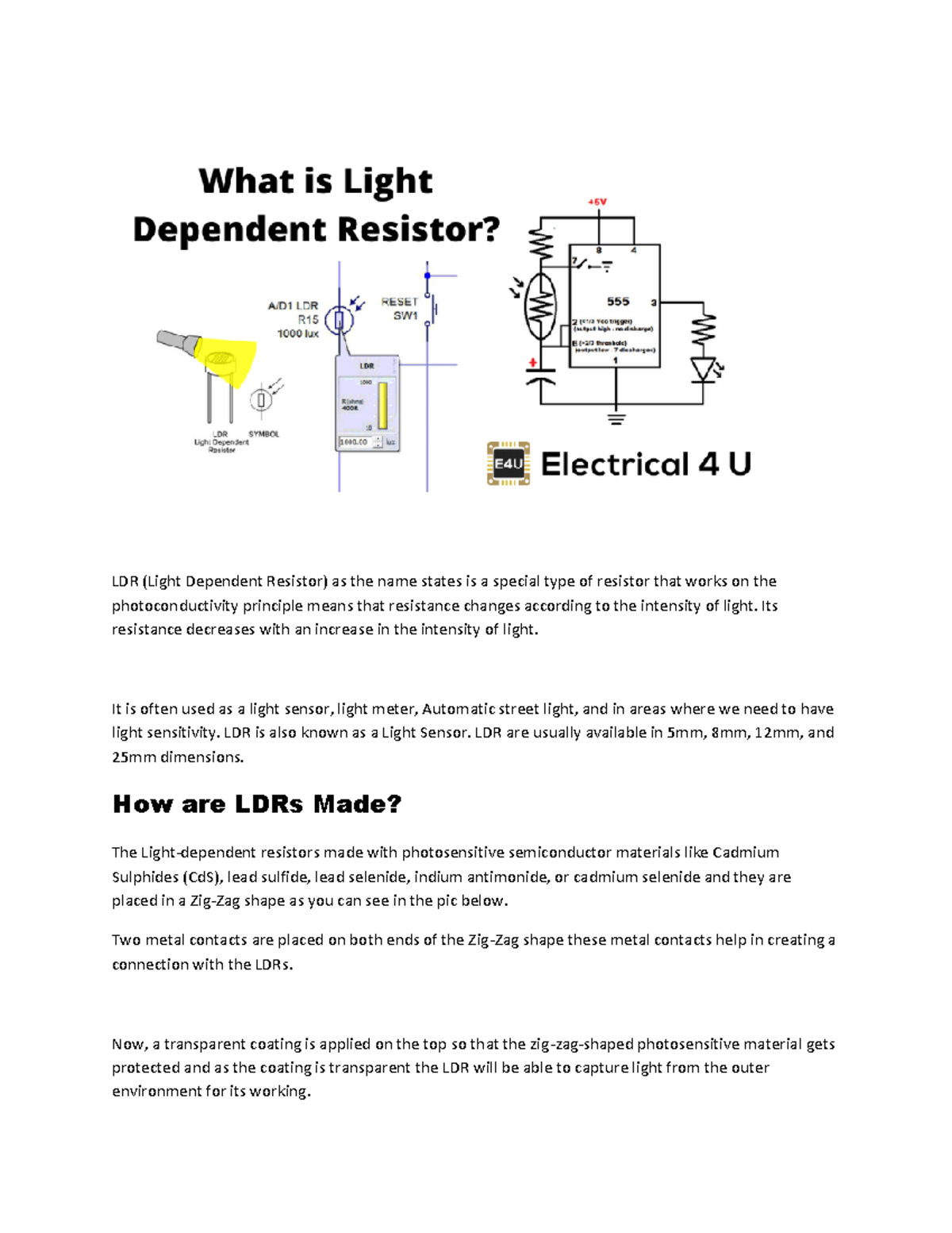 Physics 101: Project on Light Dependent Resistors (LDRs) Explained ...