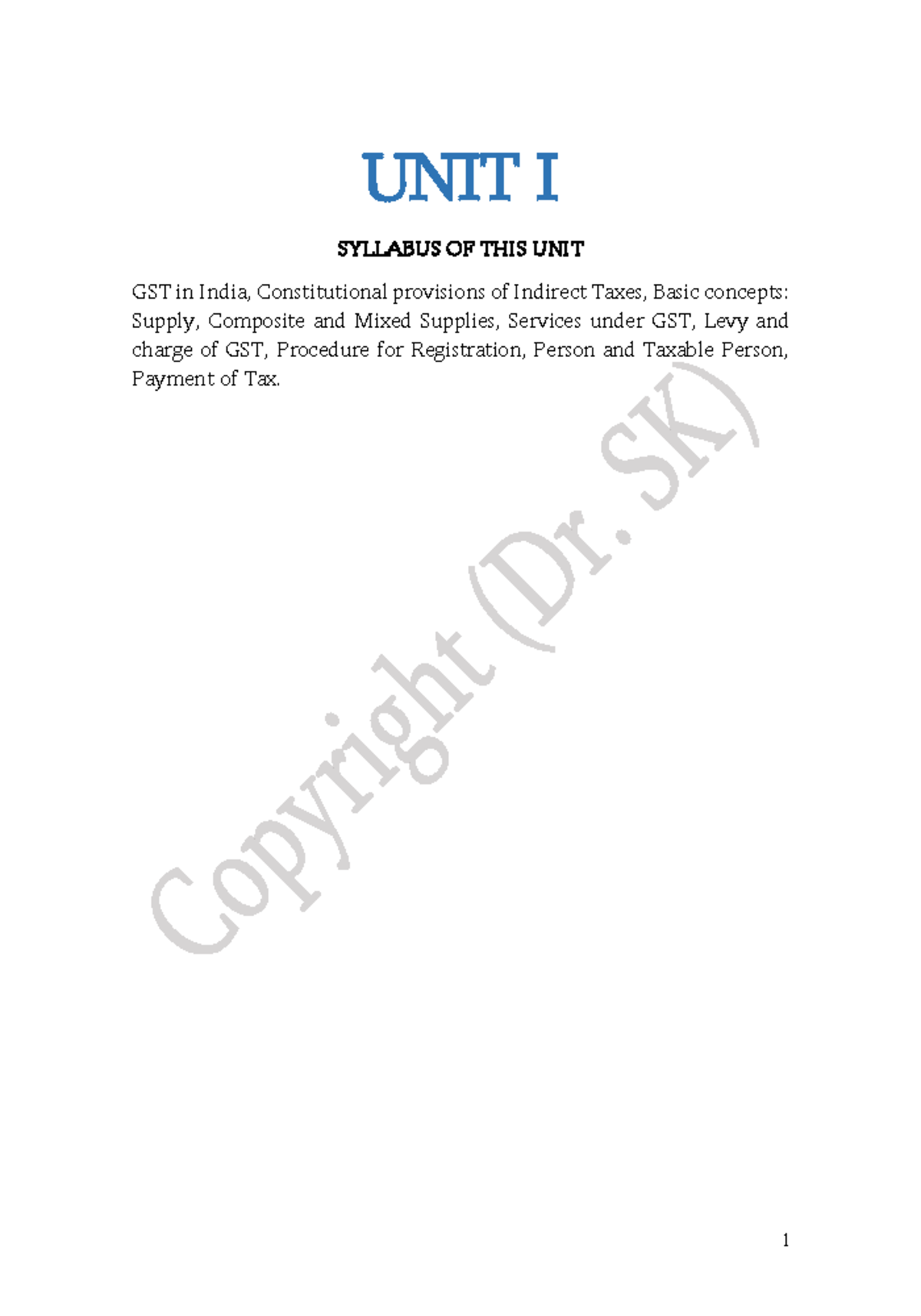 GST Unit 1 & 2 Class Notes: Key Concepts & Constitutional Provisions ...