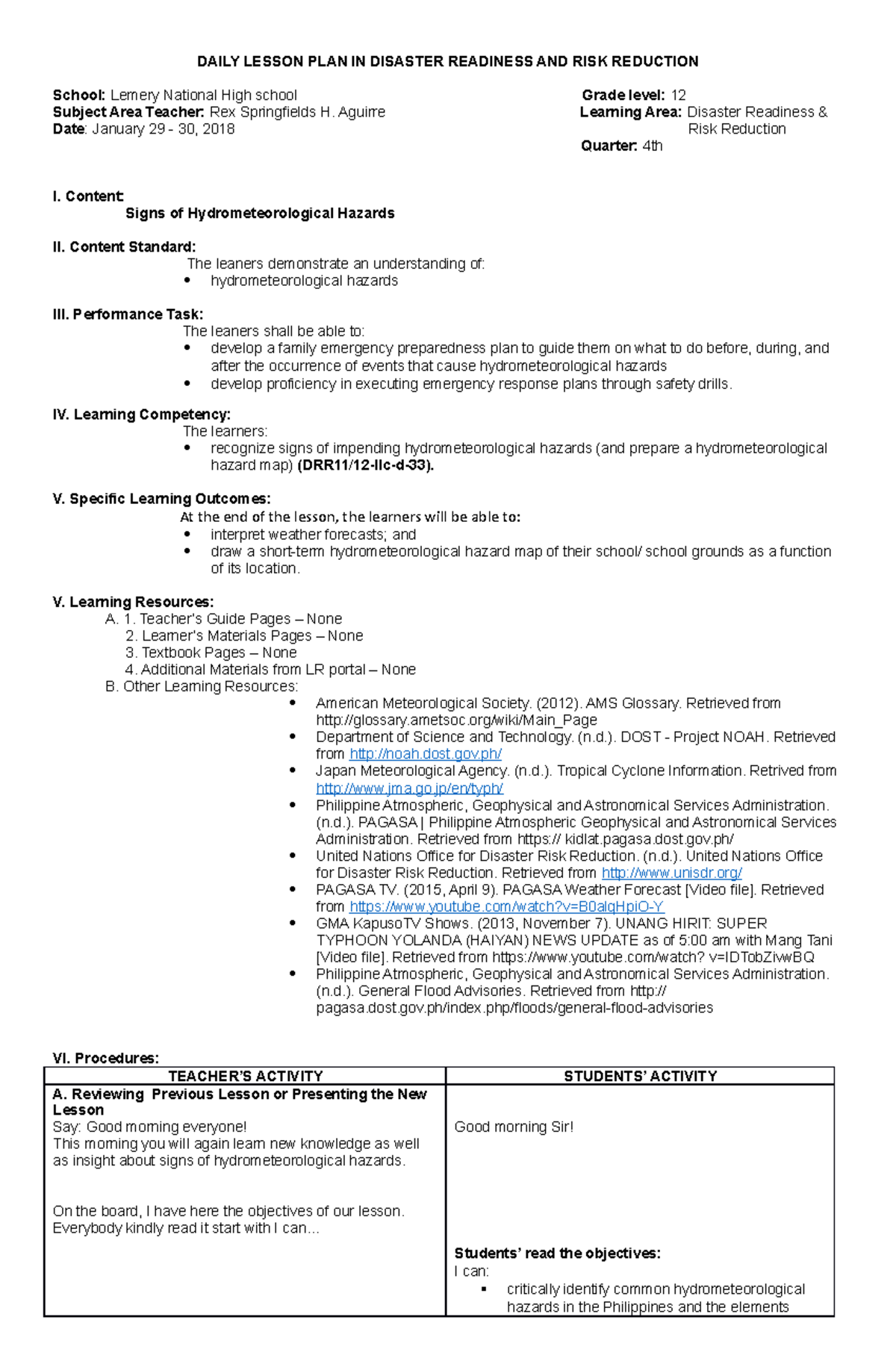 371847336 Daily Lesson PLAN IN Disaster Readiness AND RISK Reduction - DAILY LESSON PLAN IN ...