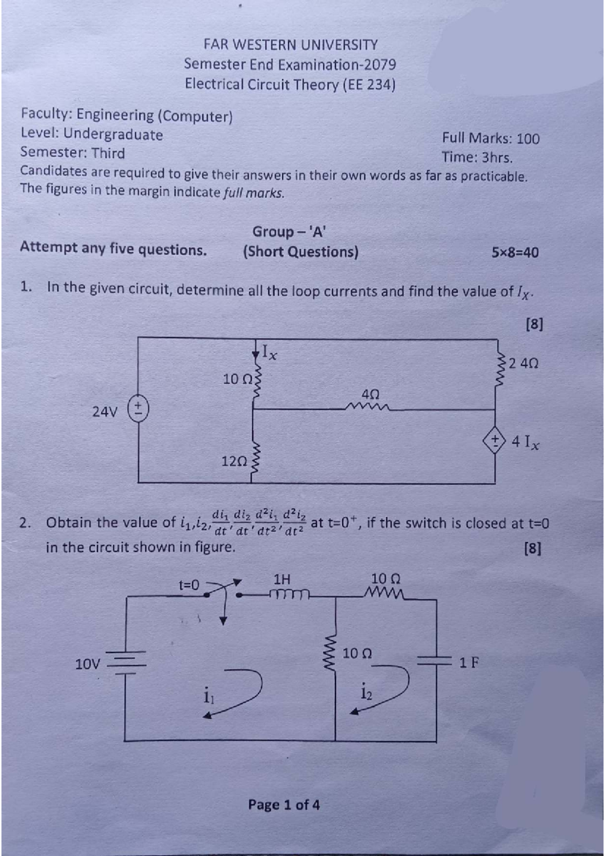 Midterm Exam Notes for Circuit Theory (EE 234) - Far Western University ...