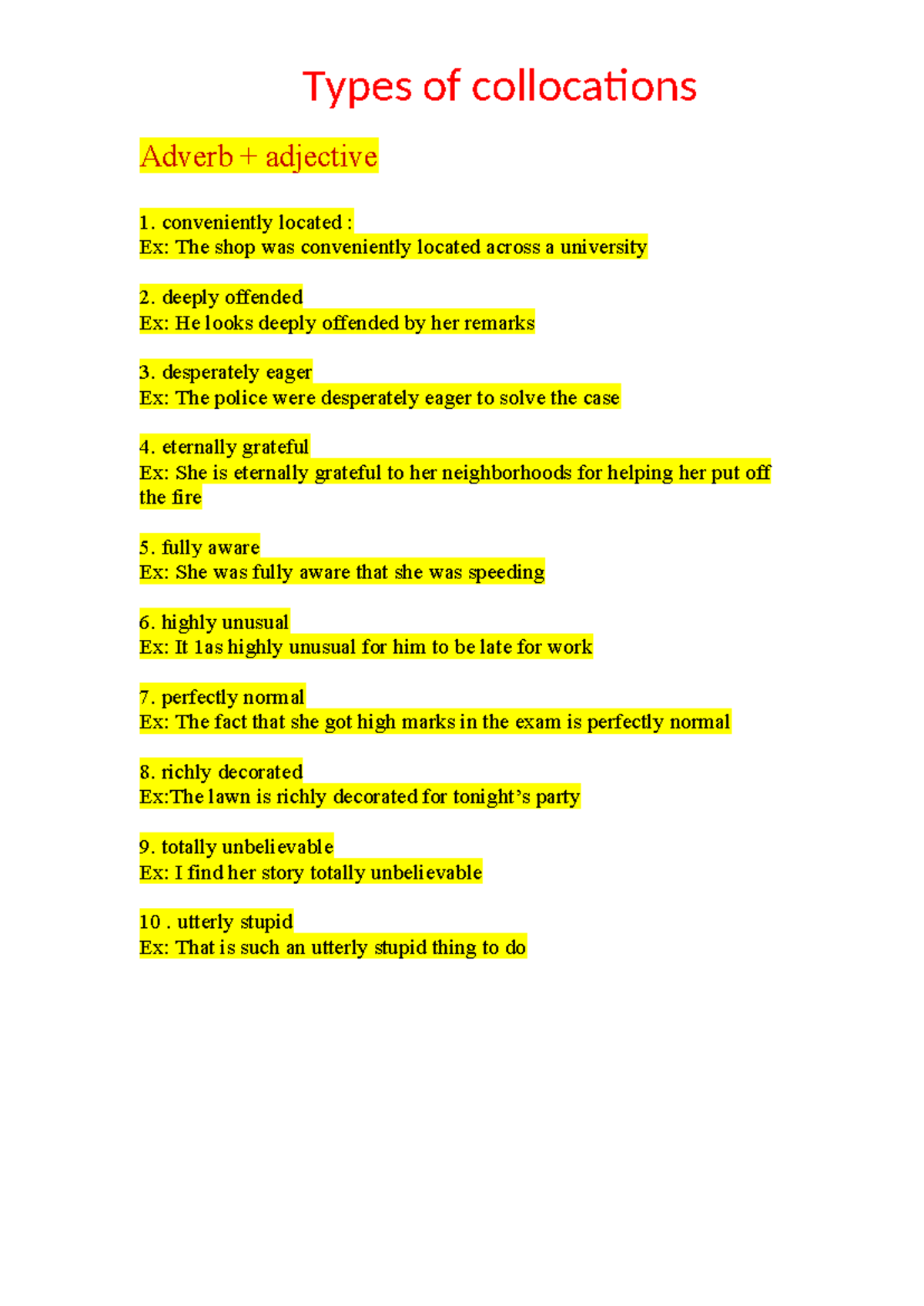 Types of Collocations: Adverb, Adjective, Noun, and Verb Examples - Studocu