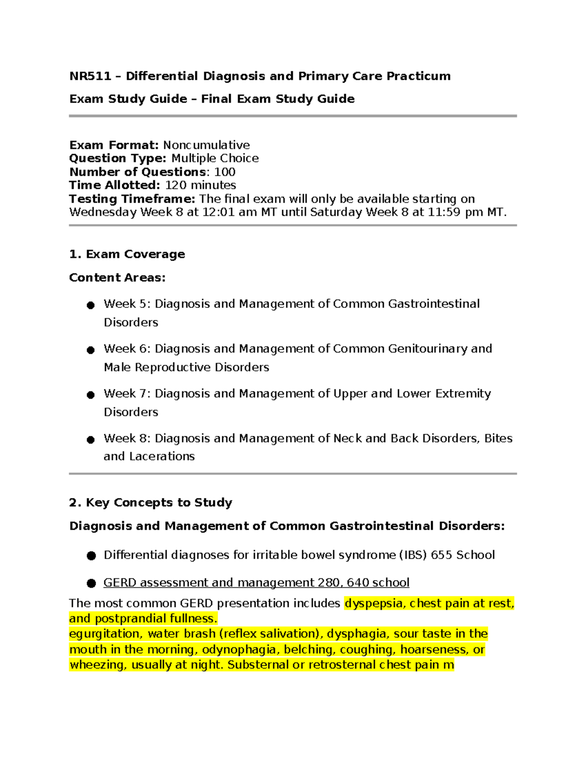 NR511 Final Exam Study Guide: Differential Diagnosis & Primary Care ...