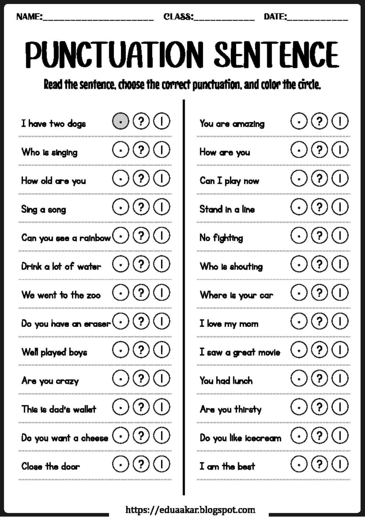 Free Punctuation Worksheets-1: Practice Sentences and Corrections - Studocu