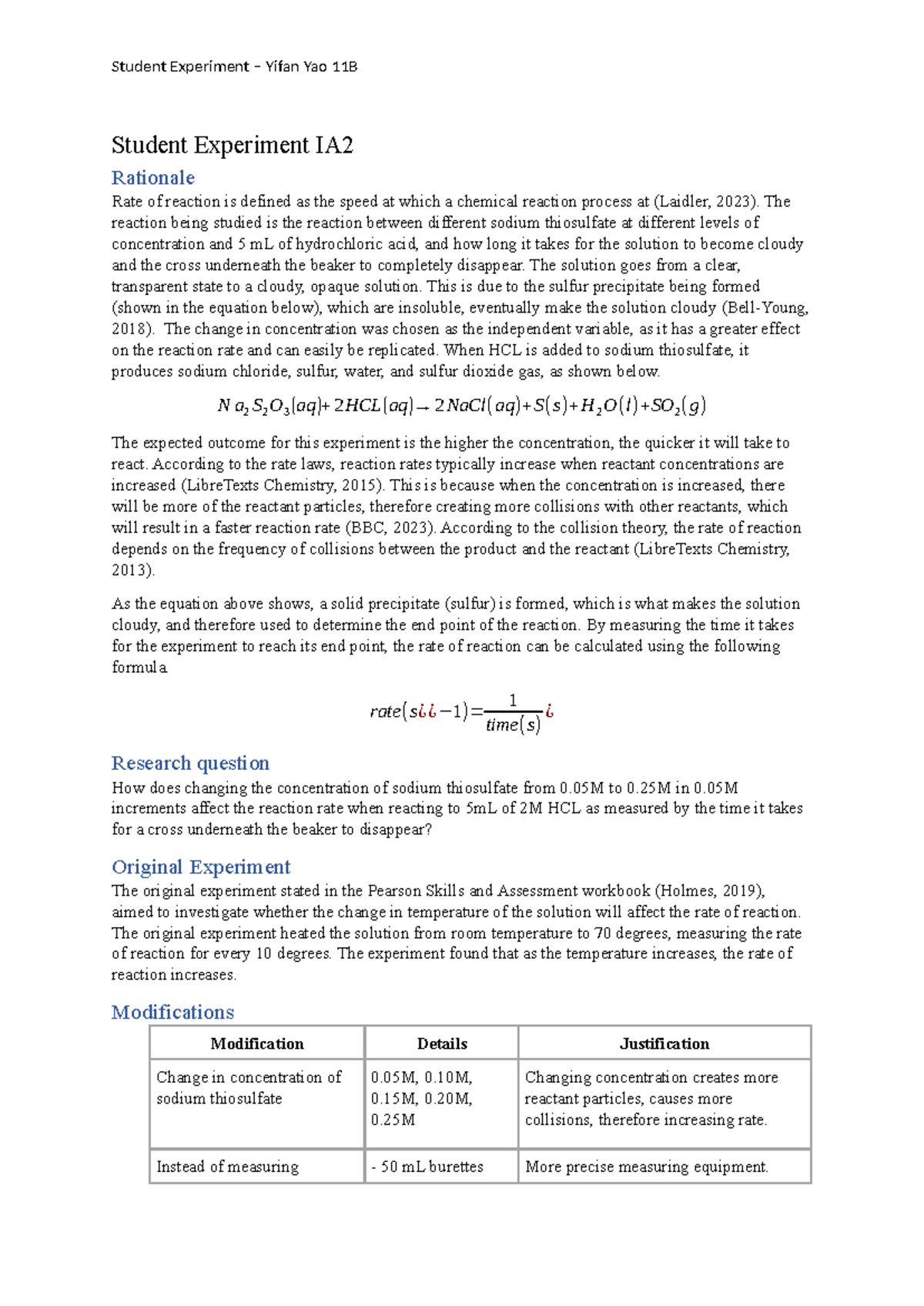 FIA2 2023 Student Experiment: Effect of Sodium Thiosulfate ...
