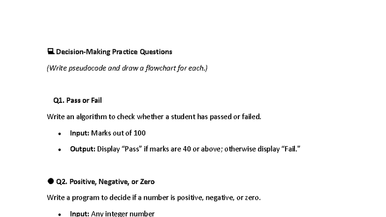 Computer Practice: Pseudocode & Flowchart Questions - Studocu