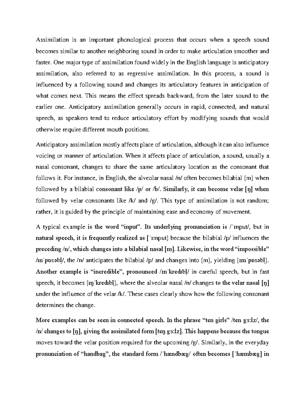 Assimilation in Phonology: Anticipatory Processes - AAU - Studocu