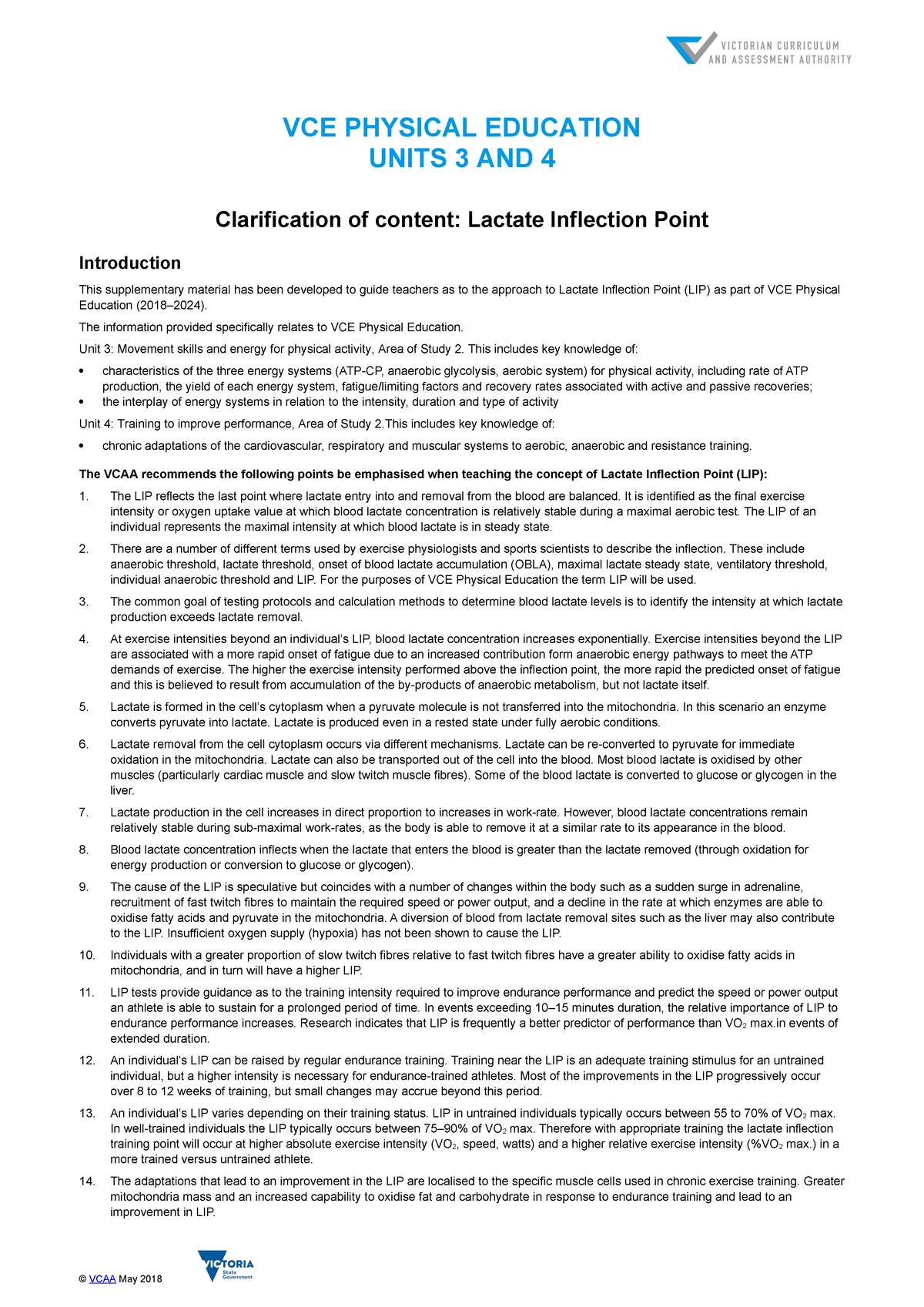 VCE PE Units 3 & 4: Understanding Lactate Inflection Point (LIP) - Studocu