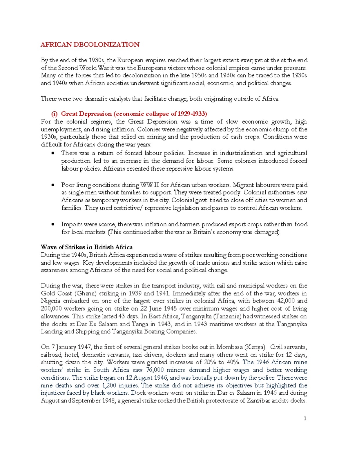 AFR 101: Study Notes on African Decolonization and Nationalism - Studocu