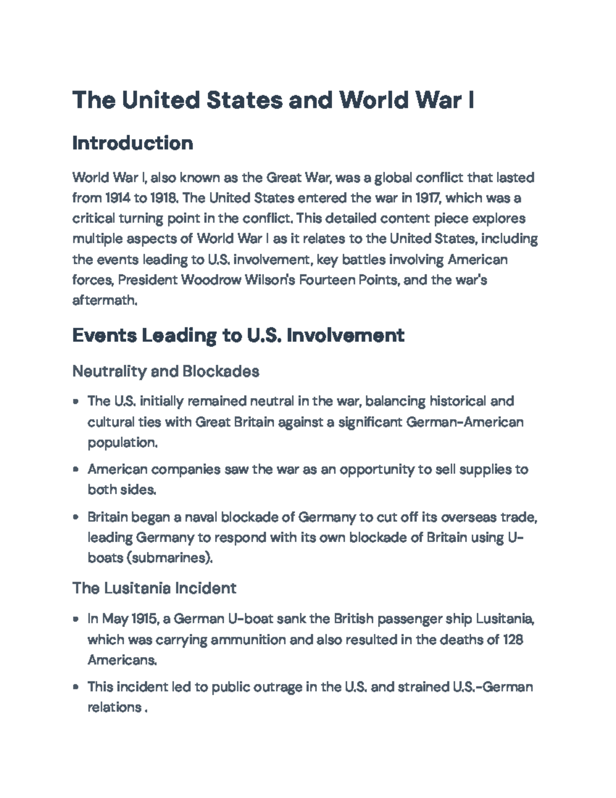 U.S. Involvement in WWI: Key Battles, the Fourteen Points, & Aftermath ...