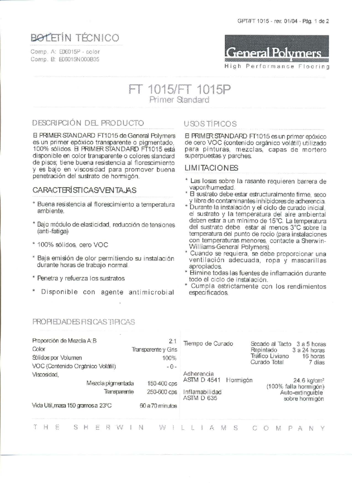 FT 1015 - Boletín Técnico del Primer Epóxico de General Polymers - Studocu