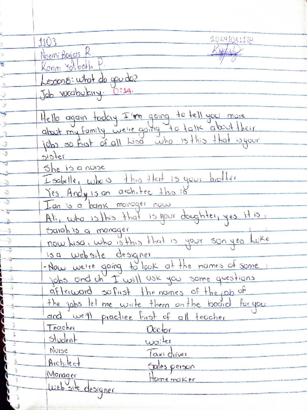 1103 Job Vocabulary Lesson 8: Family and Occupations - Studocu