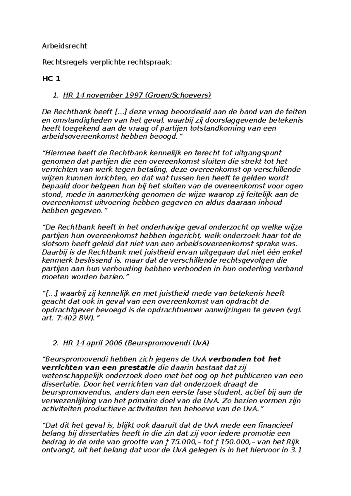Arbeidsrecht HC 1-11: Belangrijke Arresten en Jurisprudentie - Studeersnel