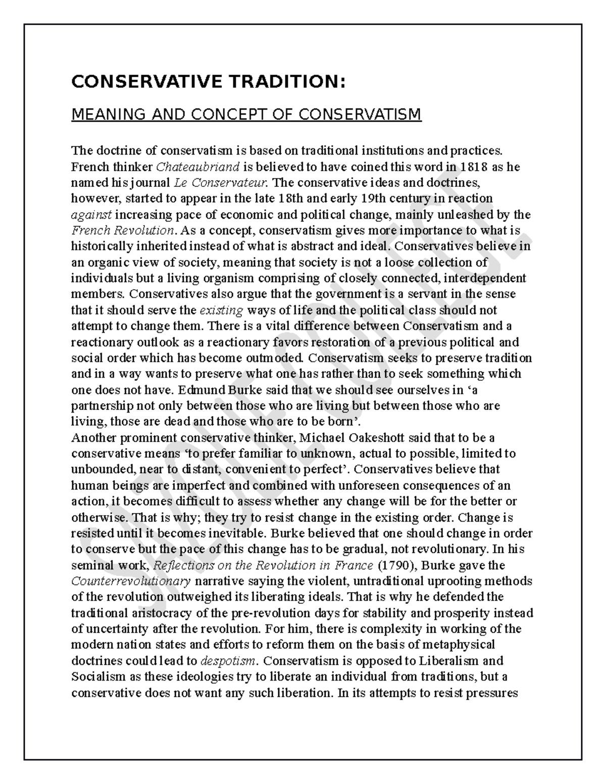 Understanding Conservatism: Key Concepts and Characteristics - Studocu