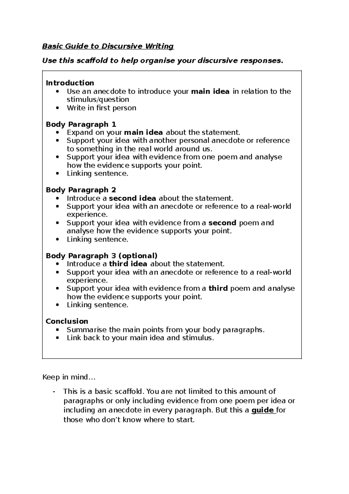 Discursive Writing Scaffold: A Basic Guide for Students - Studocu