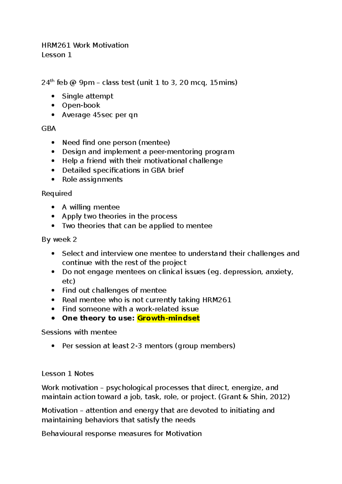 HRM261 Work Motivation Lesson 1 Notes: Key Theories & Applications ...