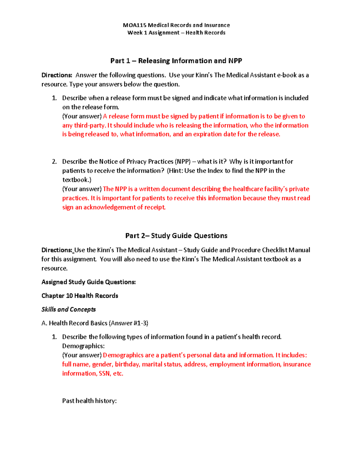 Week 1 Assignment: Health Records Overview and Key Concepts - Studocu