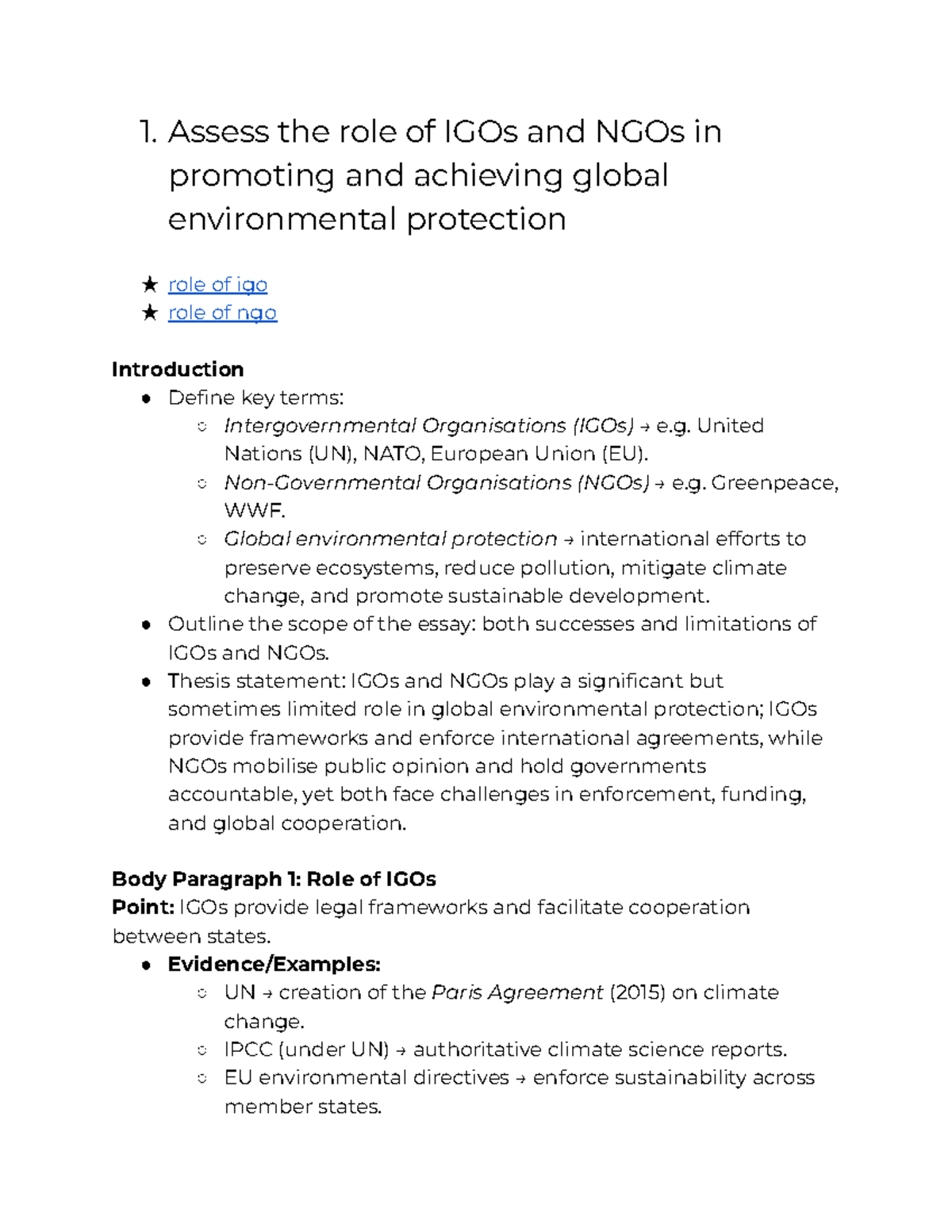 GEP Notes: The Role of IGOs & NGOs in Global Environmental Protection ...