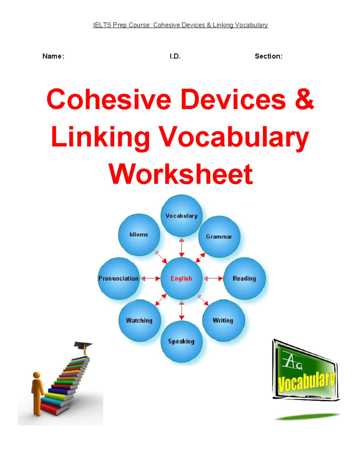 Cohesive Devices Worksheet for ESL - Transition Vocabulary Practice ...