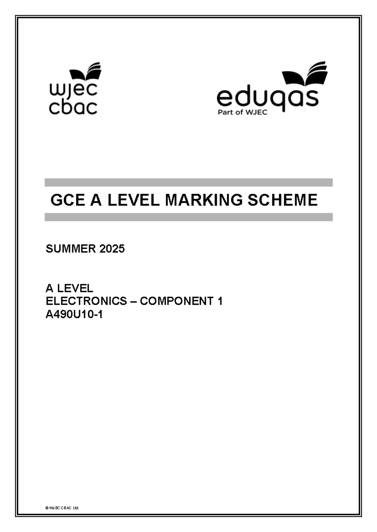 2025 A Level Electronics Component 1 Marking Scheme - WJEC - Studocu