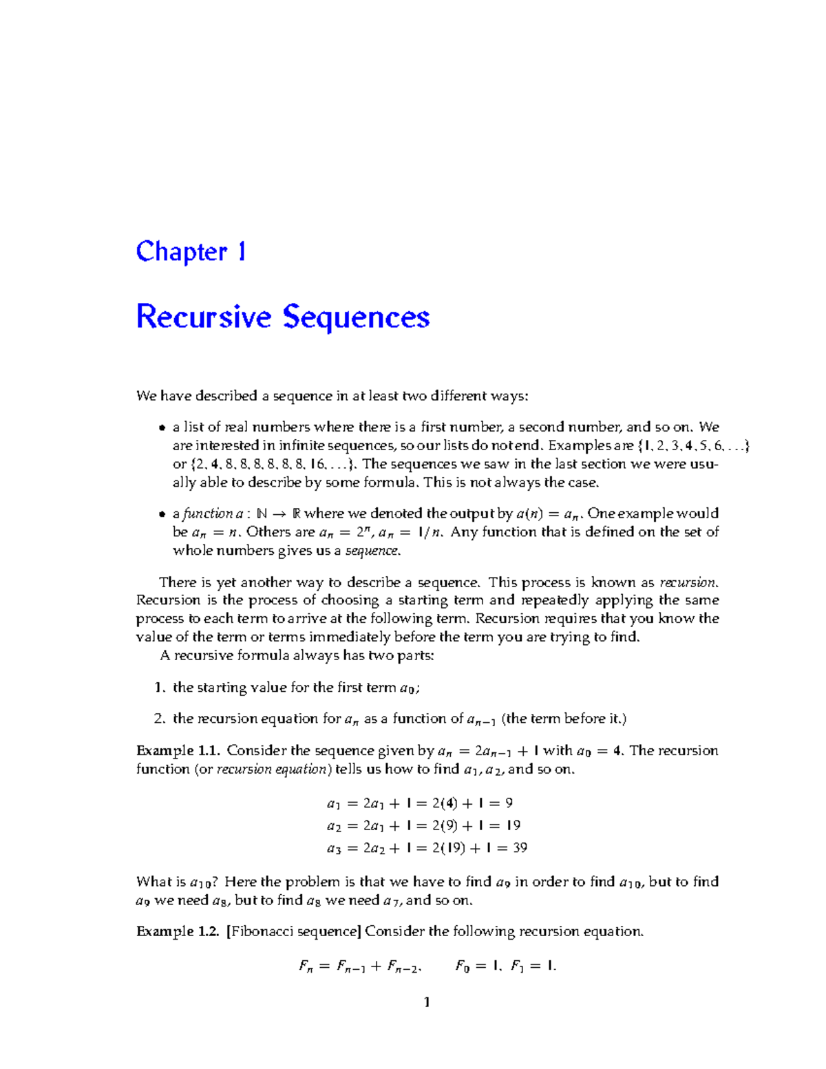 Recursive Sequences - algebra - Chapter 1 Recursive Sequences We have ...