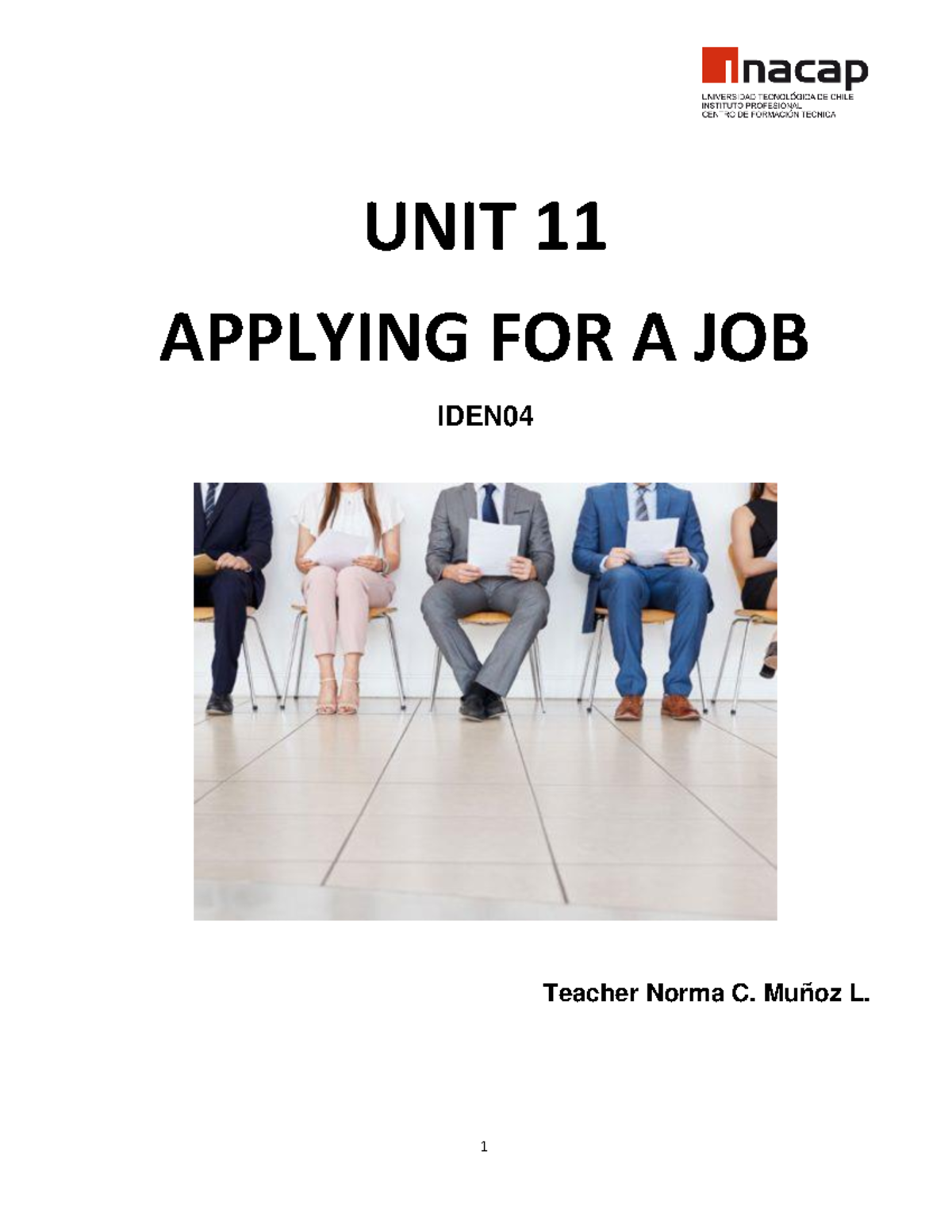 Unidad 4 Applying for a Job - UNIT 11 APPLYING FOR A JOB IDEN Teacher ...