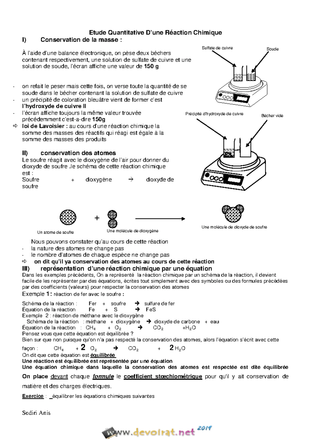 Cours - Chimie etude quantitative d'une réaction chimique - 1ère AS (2013-2014 ) Mr Bouazizi ...