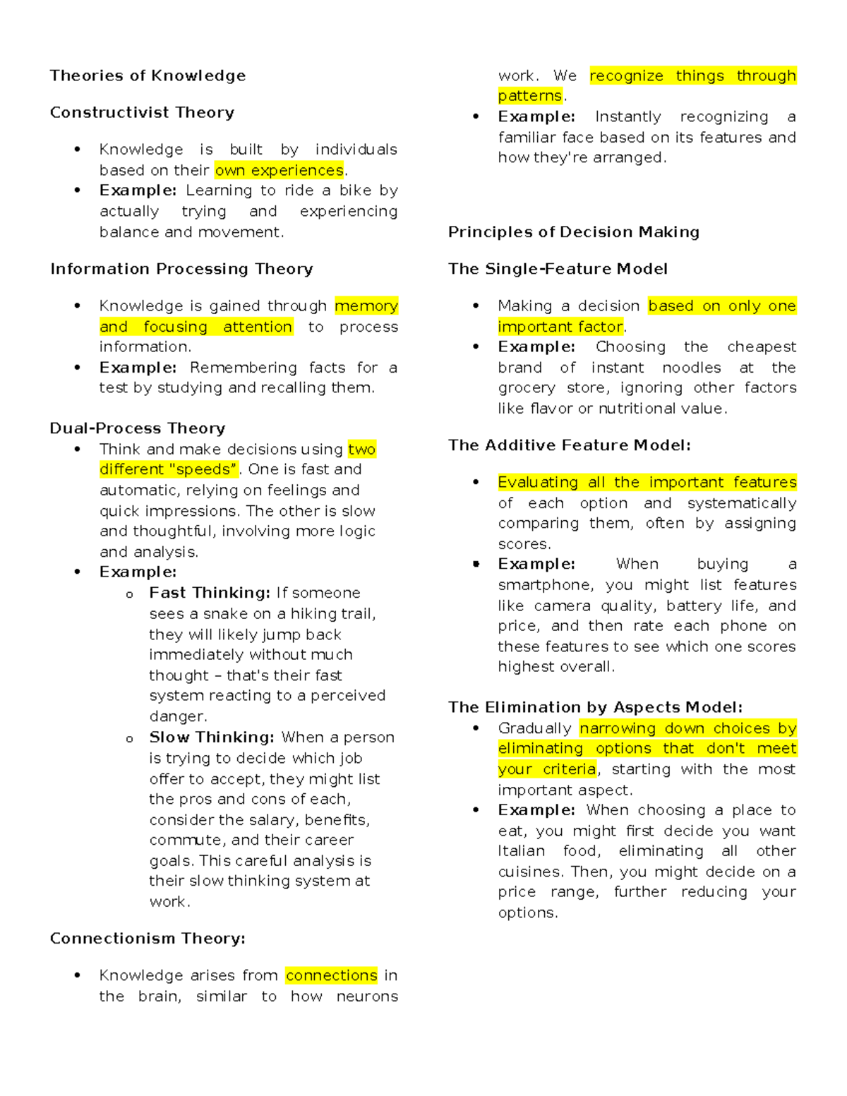 Cogni 101 Finals: Theories of Knowledge & Decision-Making Principles ...