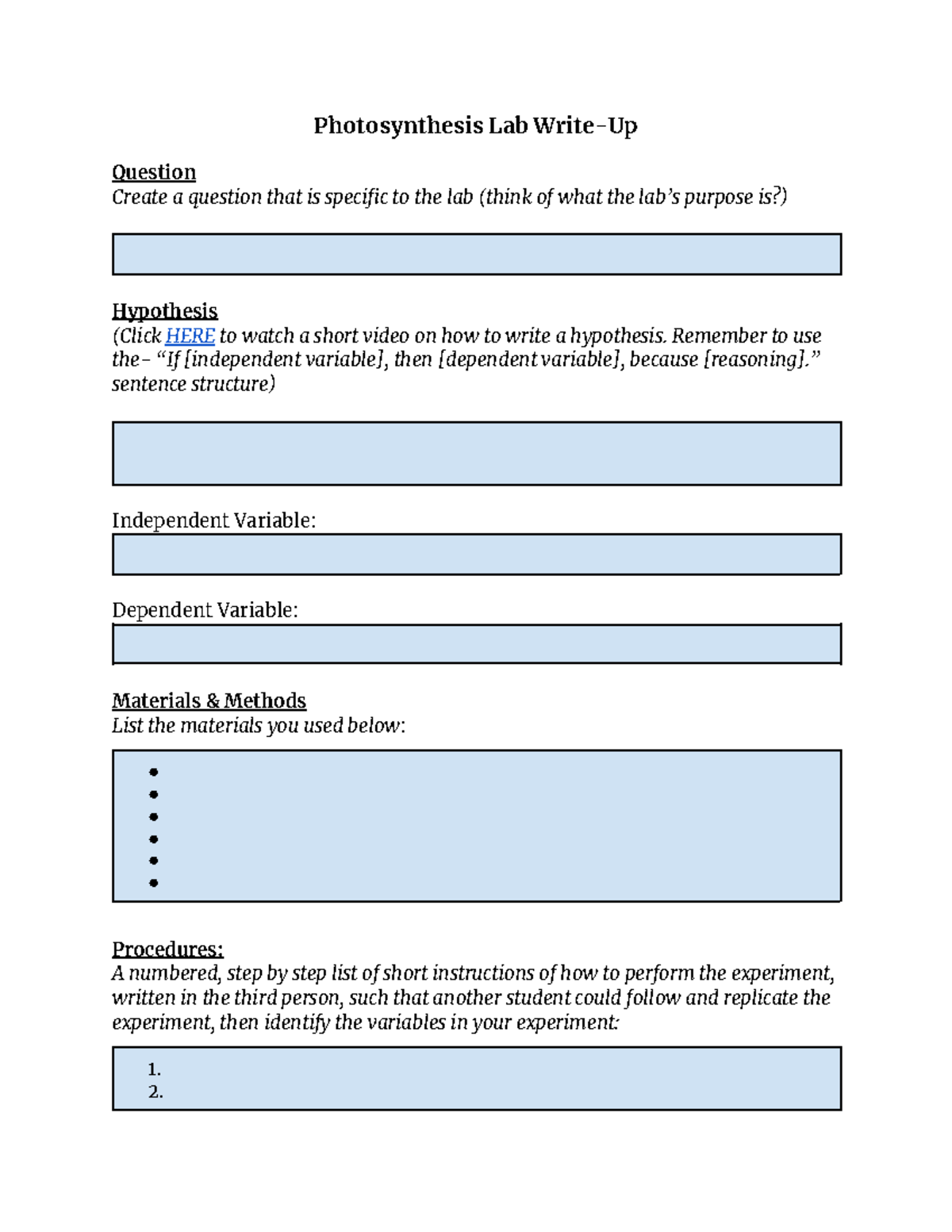 Copy of Project 6 Photosynthesis Lab Write-Up 24-25 - Photosynthesis ...