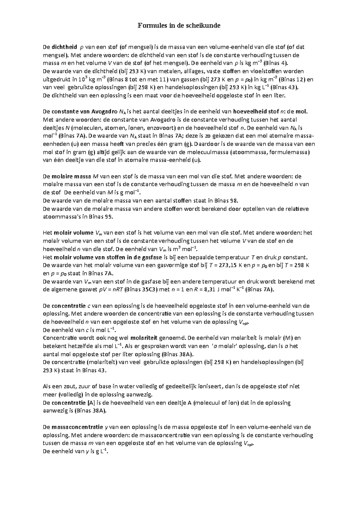 Formules en Concepten in de Scheikunde: Dichtheid, Molariteit en Meer ...