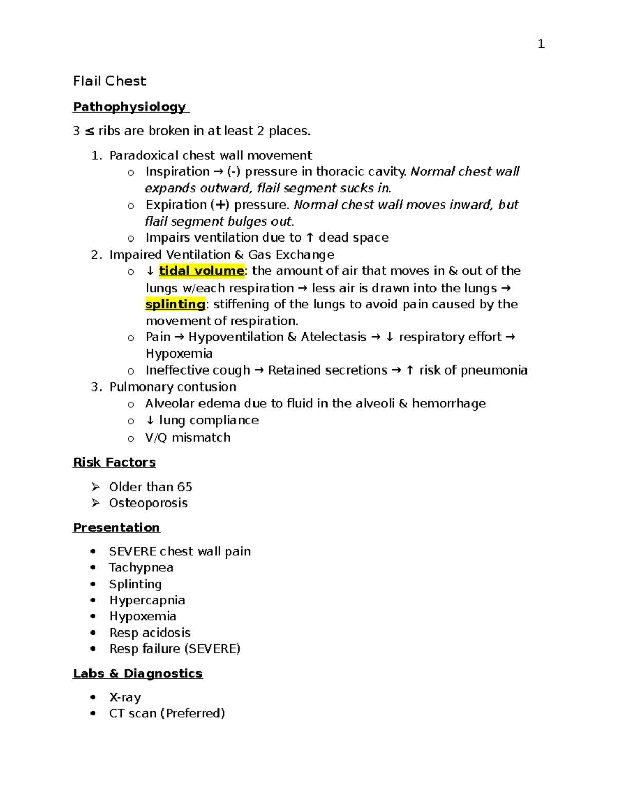 Flail Chest & Pulmonary Embolism: Pathophysiology & Management - Studocu