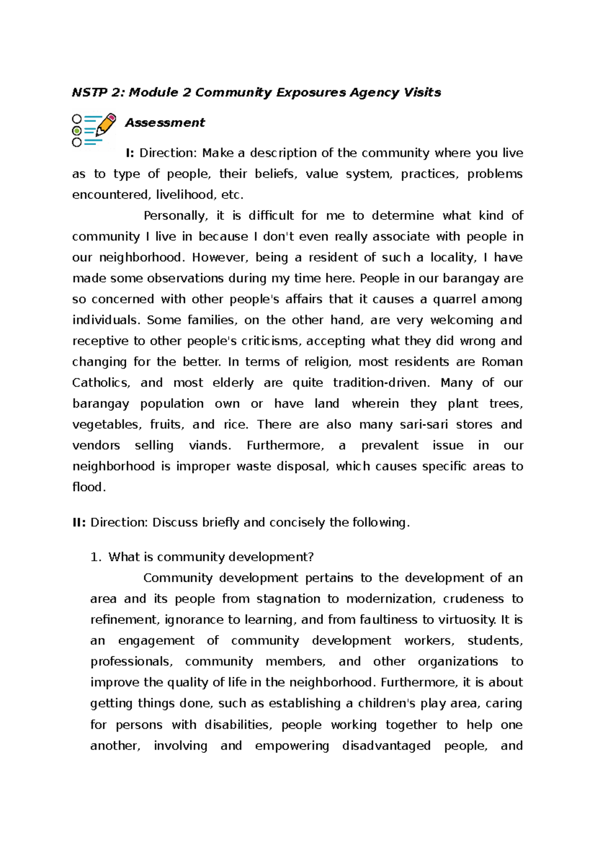 NSTP Module 2- Community Exposures Agency Visits - NSTP 2: Module 2 ...