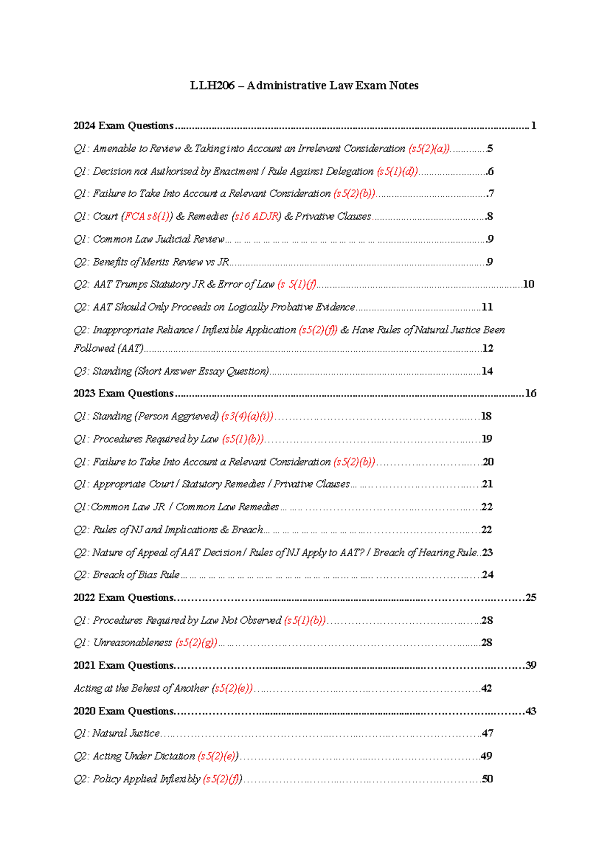 LLH206 Administrative Law Exam Notes 2024: Key Questions & Analysis ...
