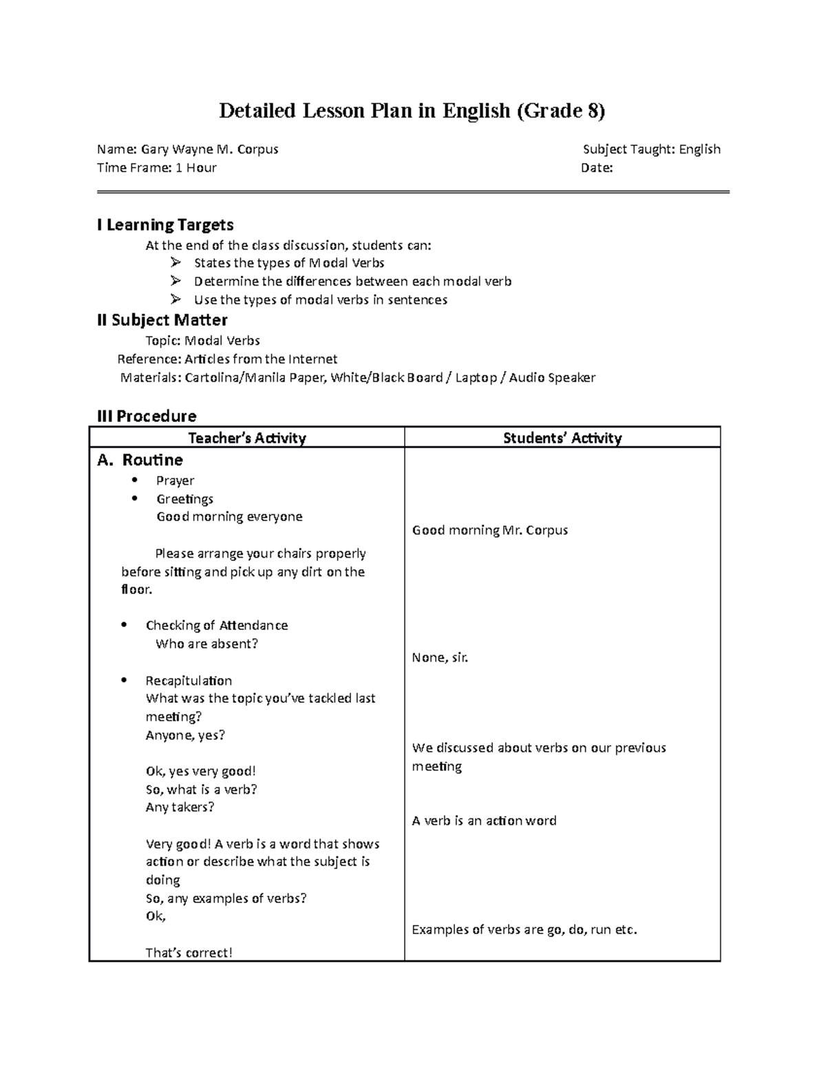 Corpus Gary Wayne M Detailed Lesson Plan English Group 1 Final ...