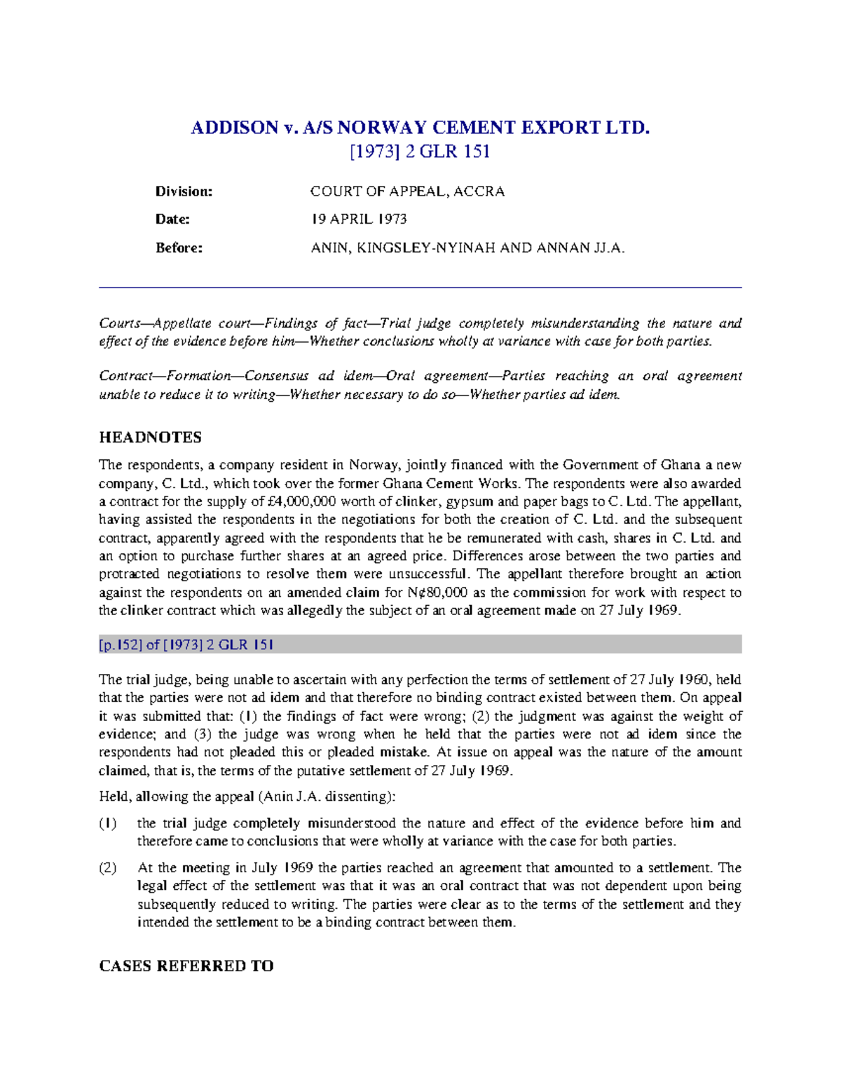 **Addison v. A/S Norway Cement Export LTD: 1973 Appeal Case Analysis ...