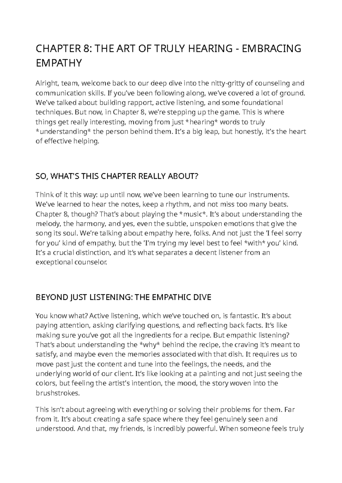 CHAPTER 8: MASTERING EMPATHY IN COUNSELING SKILLS - Studocu