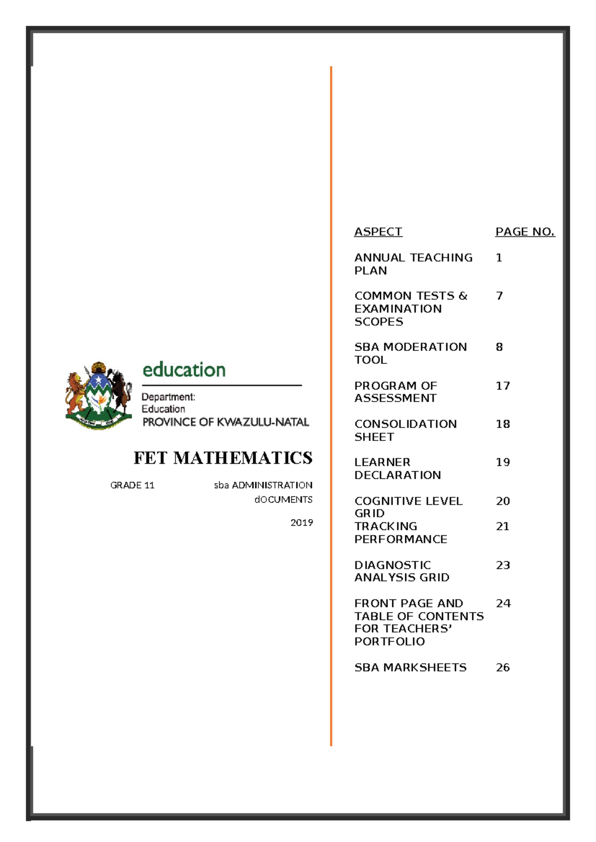 Grade 11 Mathematics Annual Teaching Plan (2019) - Studocu