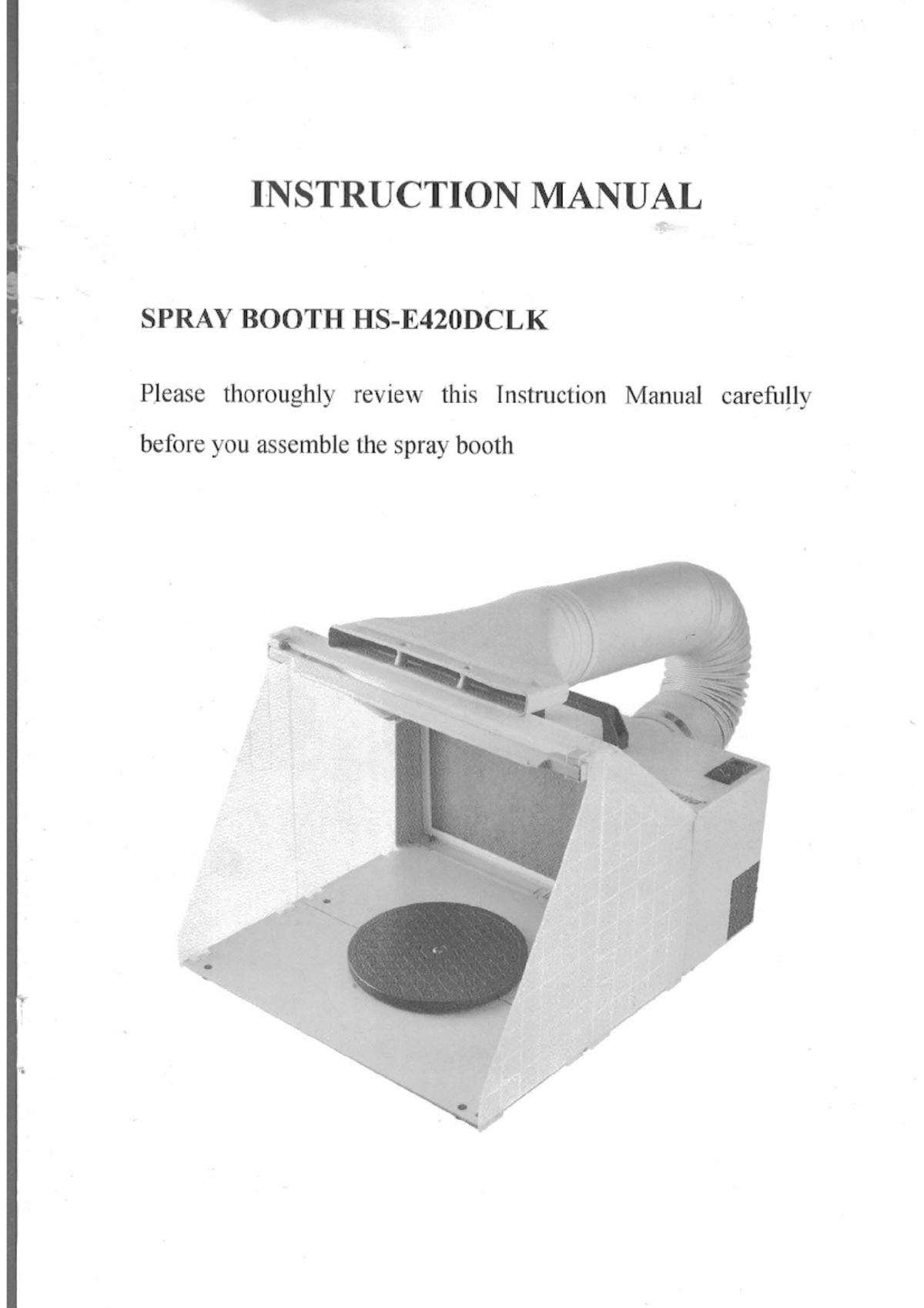 Instruction Manual for Spray Booth (Course Code: 1187443-63) - Studocu