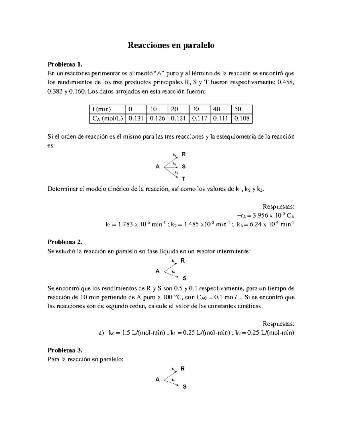 Problemario 5: Estudio de Reacciones en Paralelo en Reactores - Studocu